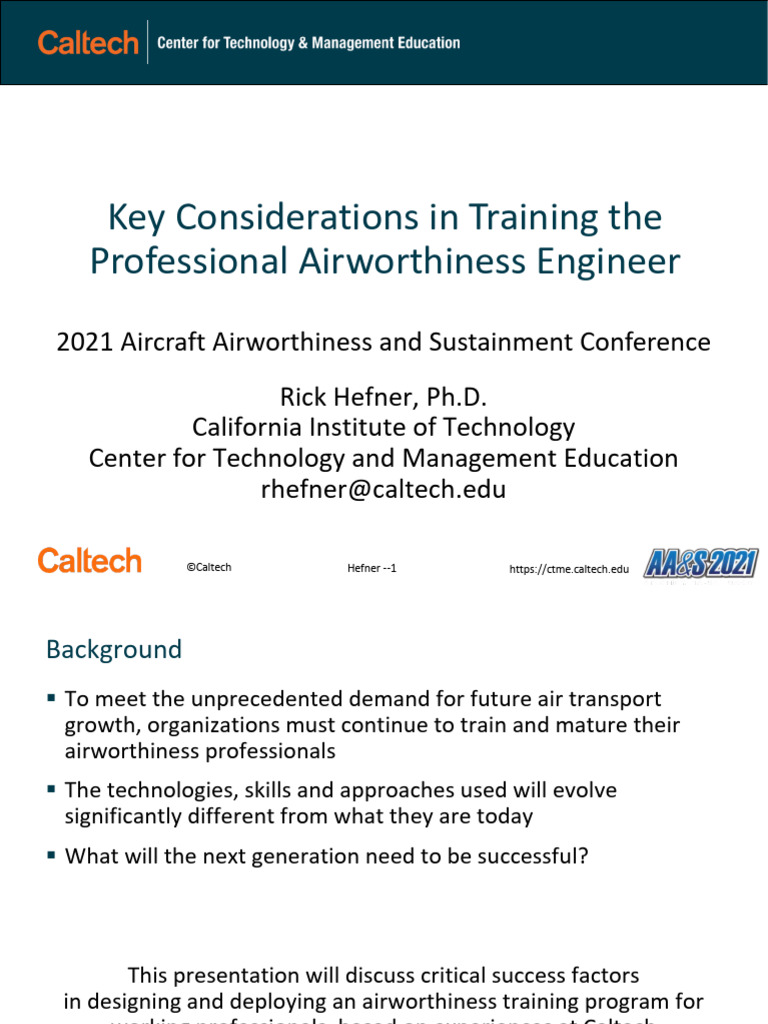 Caltech CTME 21AA&S Hefner Airworthiness - Dist | PDF | Learning | Policy
