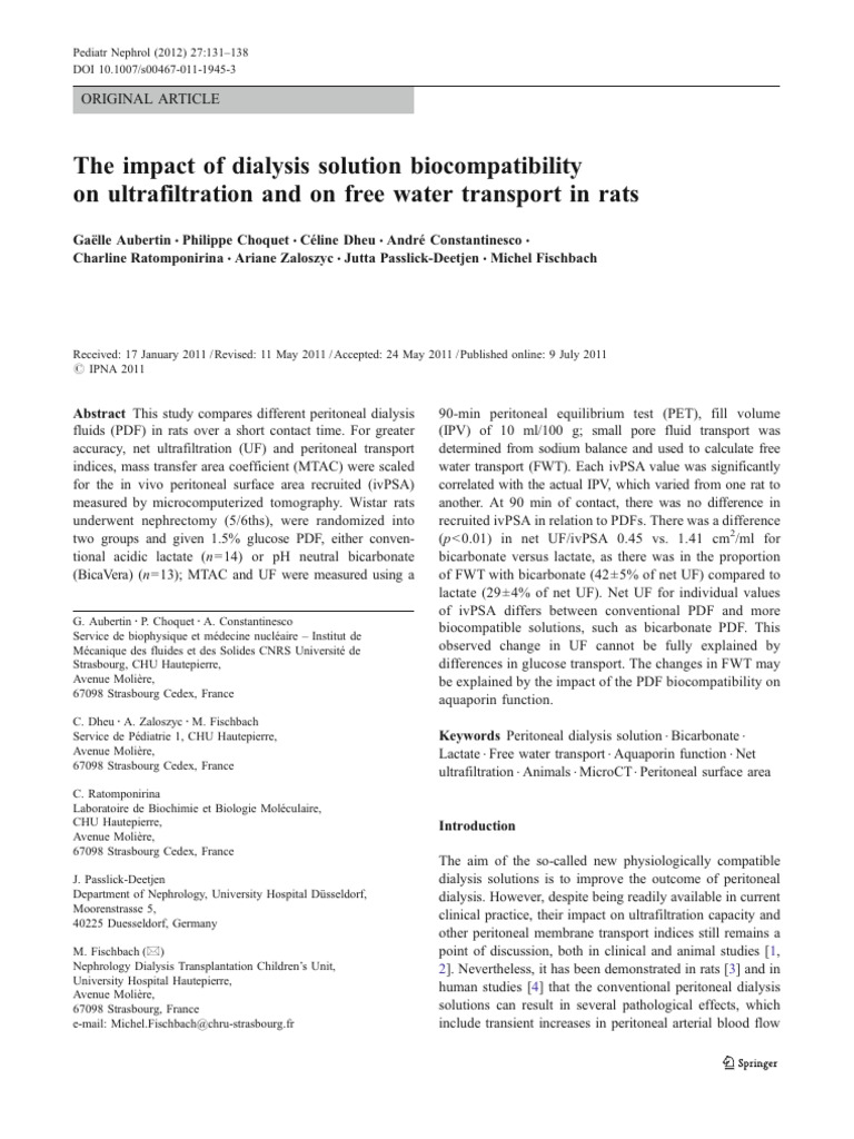The Impact of Dialysis Solution Biocompatibility On Ultrafiltration and ...