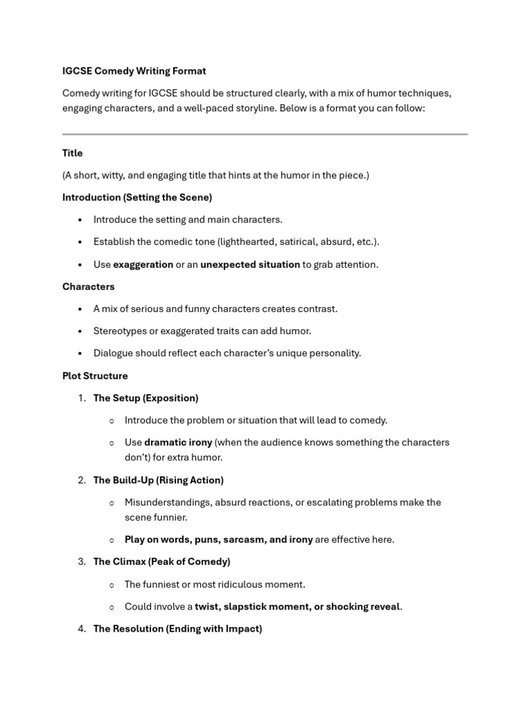 IGCSE Comedy Writing Guide | PDF | Comedy | Irony
