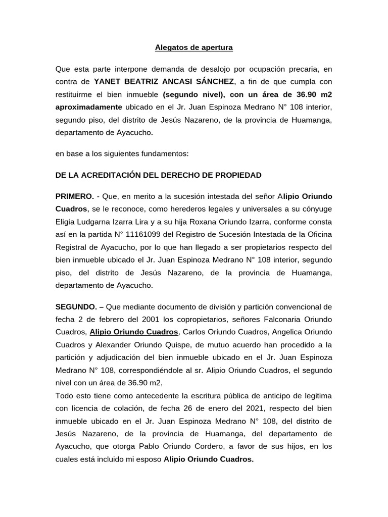 Demanda de desalojo por ocupación precaria | PDF