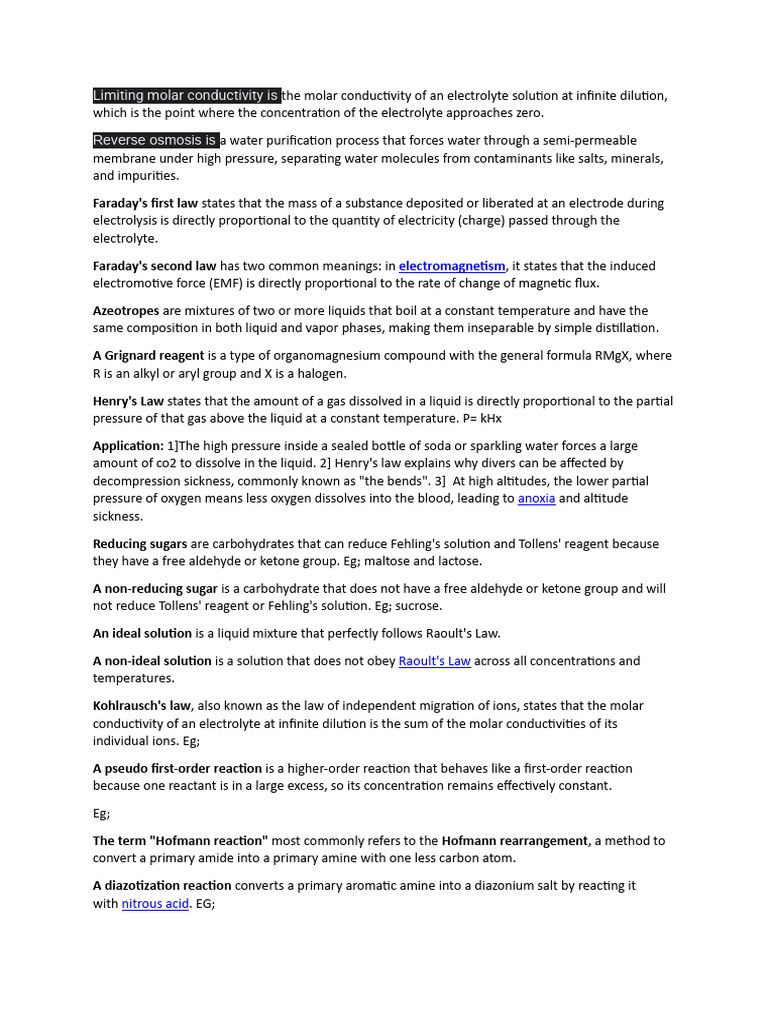 Limiting Molar Conductivity Is | PDF | Chemical Reactions | Electrolyte