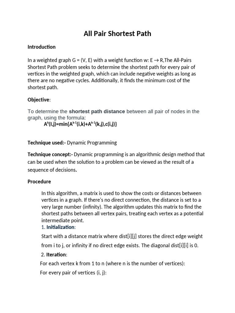 All Pair Shortest Path | PDF