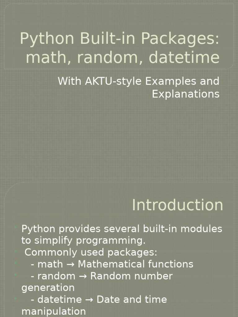 Built in Packages Math Random Datetime AKTU Examples | PDF ...