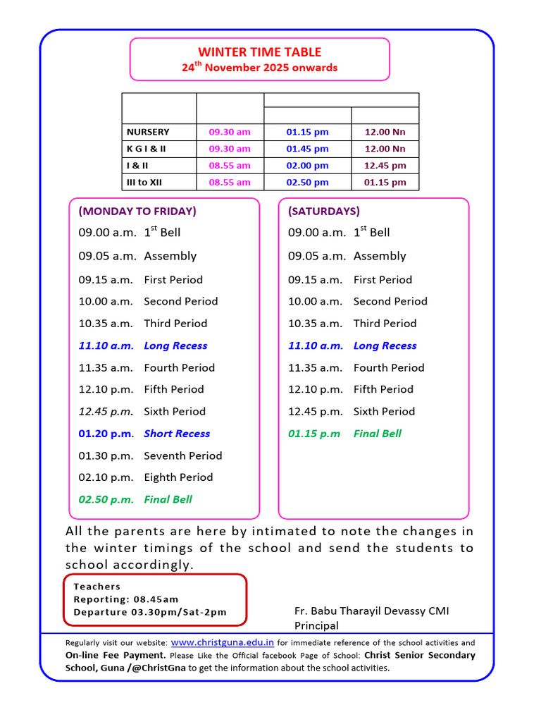 Winter Time Table 2025-26-8.55am | PDF