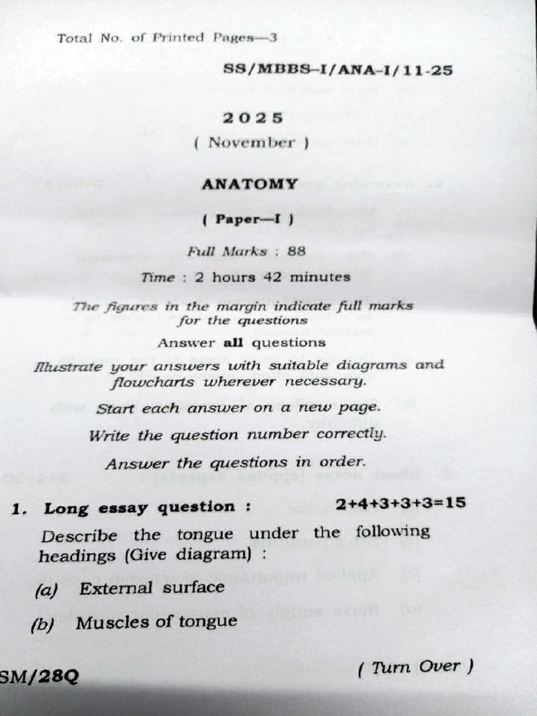 Anatomy Exam Paper for MBBS Students | PDF