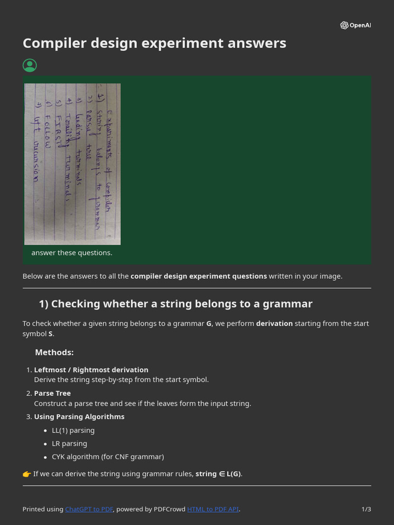 Compiler Design Experiment Answers | PDF | Parsing | Syntax