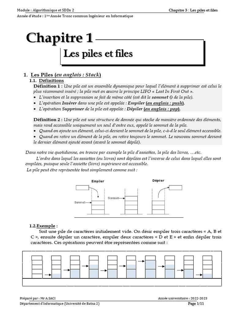 Piles et files en algorithmique SDDs | PDF | Pointeur (programmation ...