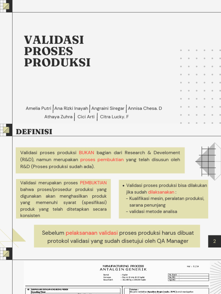 Validasi Proses Produksi, Validasi Proses Pengemasan, Validasi Proses Pembersihan, Dan Validasi ...