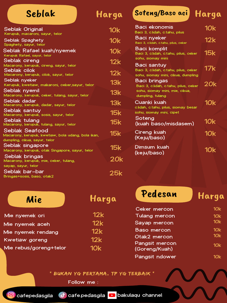 Menu Seblak Variasi dan Harga Terjangkau | PDF