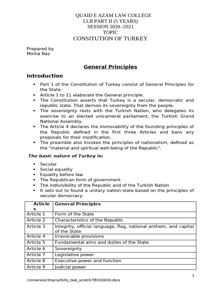 Overview of Turkey's Constitution Principles | PDF | Governance | Justice