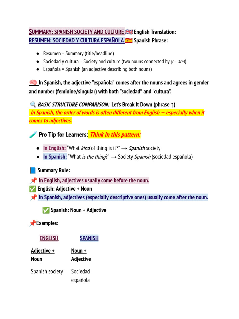Overview of Spanish Society & Culture | PDF | Spain | Adjective