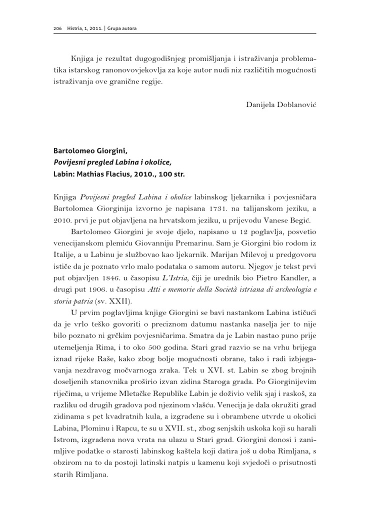 Giorgini, Bartolomeo - Povijesni Pregled Labina I Okolice | PDF