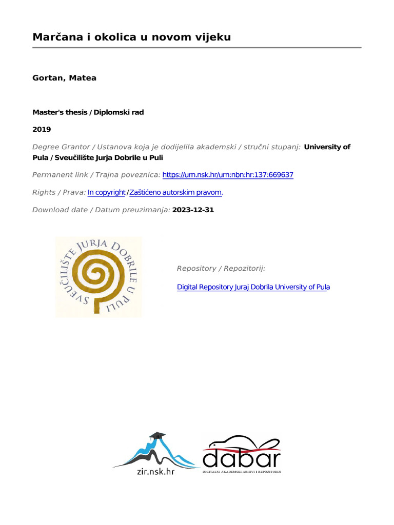 Gortan, Matea - Marčana I Okolica U Novom Vijeku | PDF