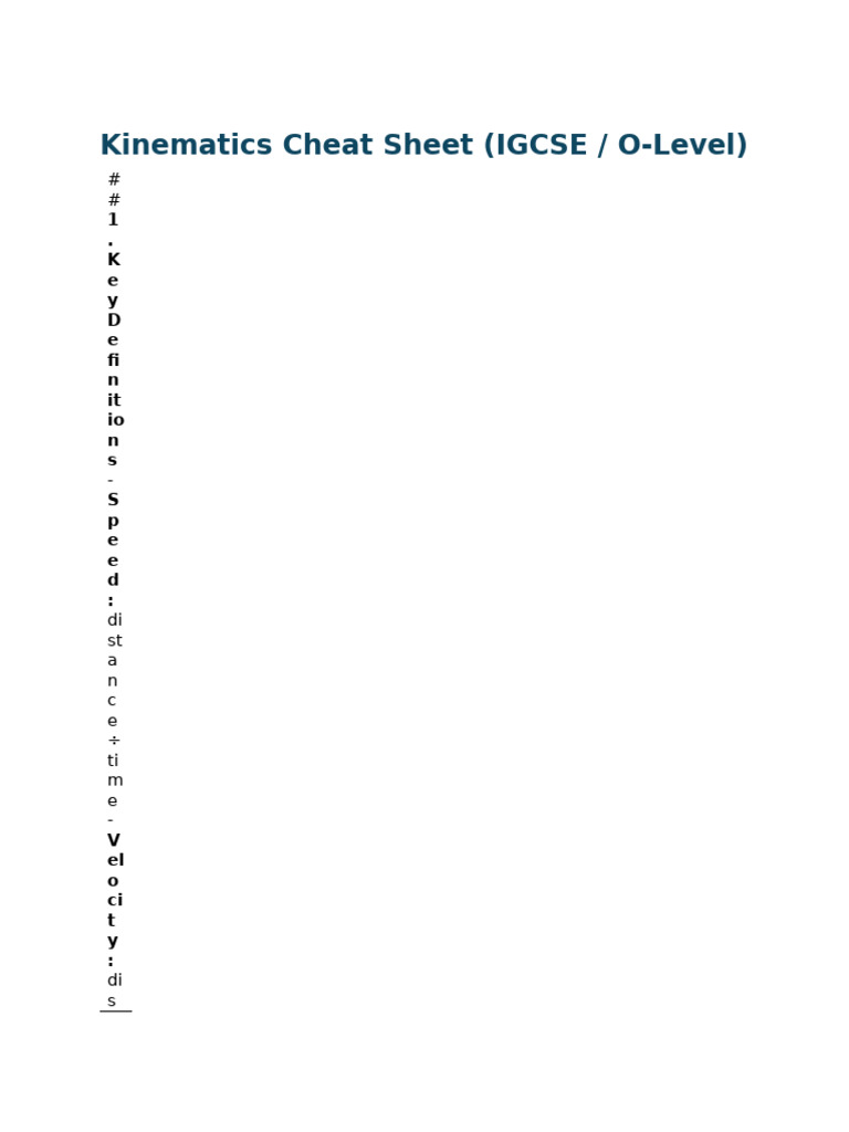 Kinematics Cheat Sheet | PDF