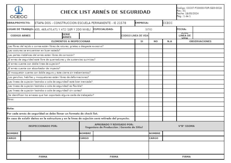 Check List de Arnés de Seguridad | PDF