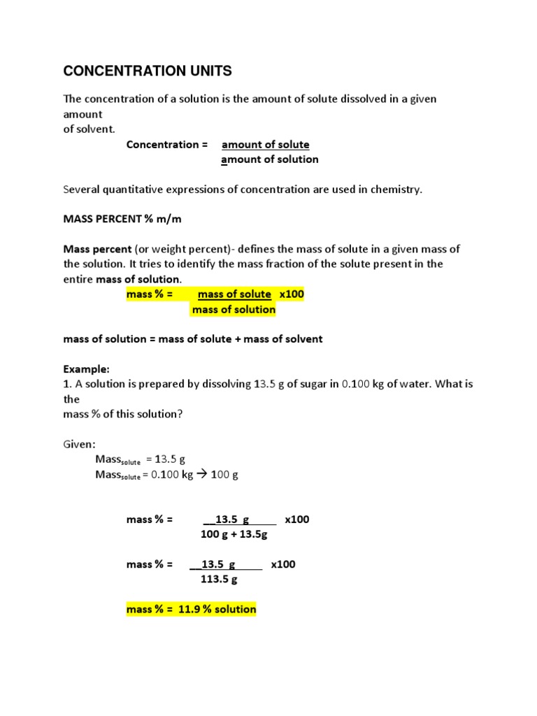 Concentration Units | PDF | Molar Concentration | Solution