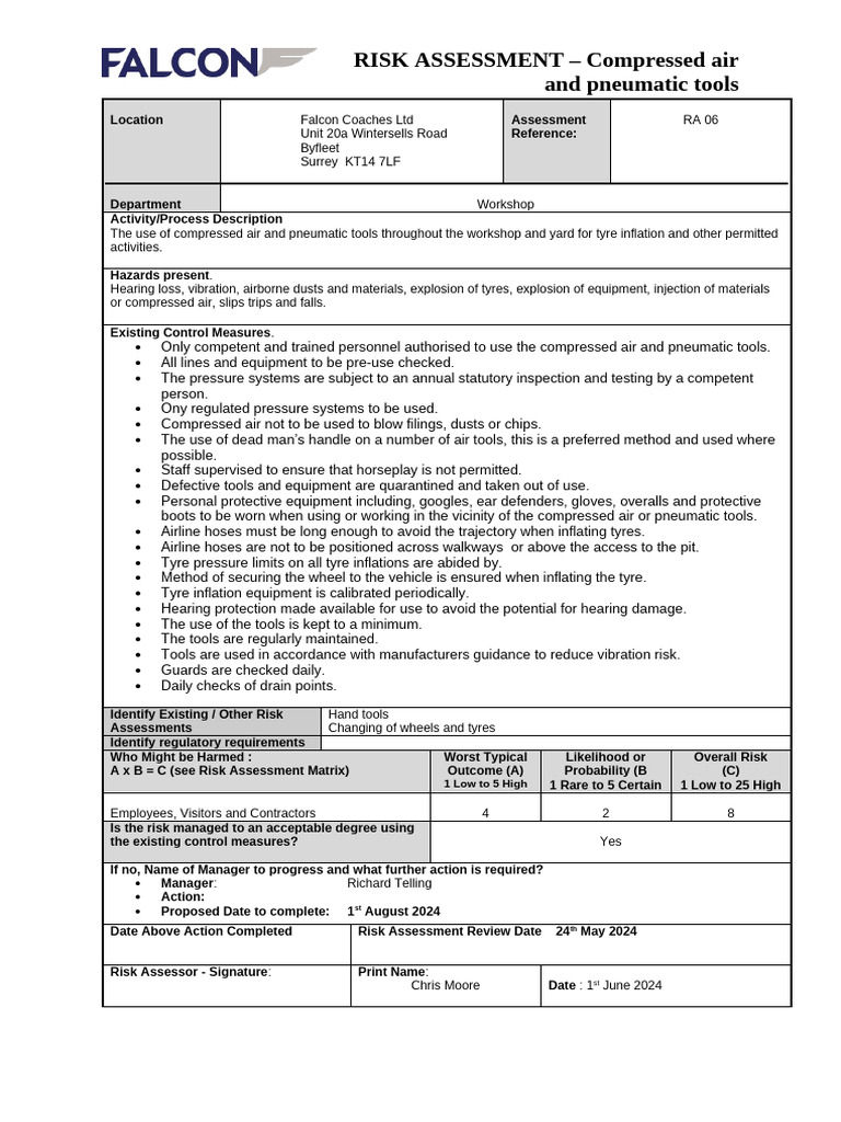 Compressed Air Tools Risk Assessment | PDF | Risk | Tire