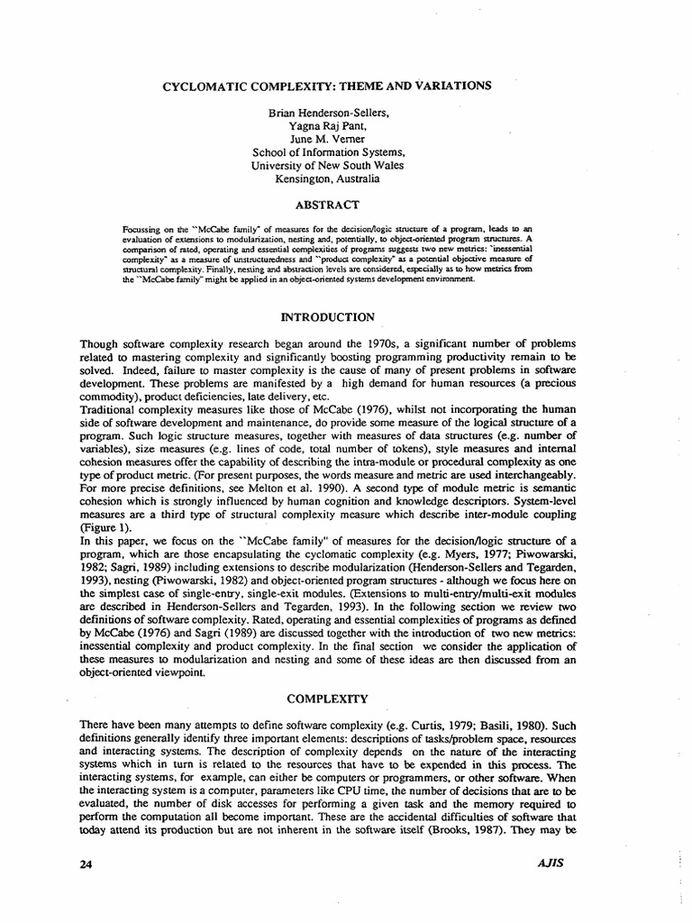 Admin, 3 A Cyclomatic Complexity Theme and Variations | PDF ...