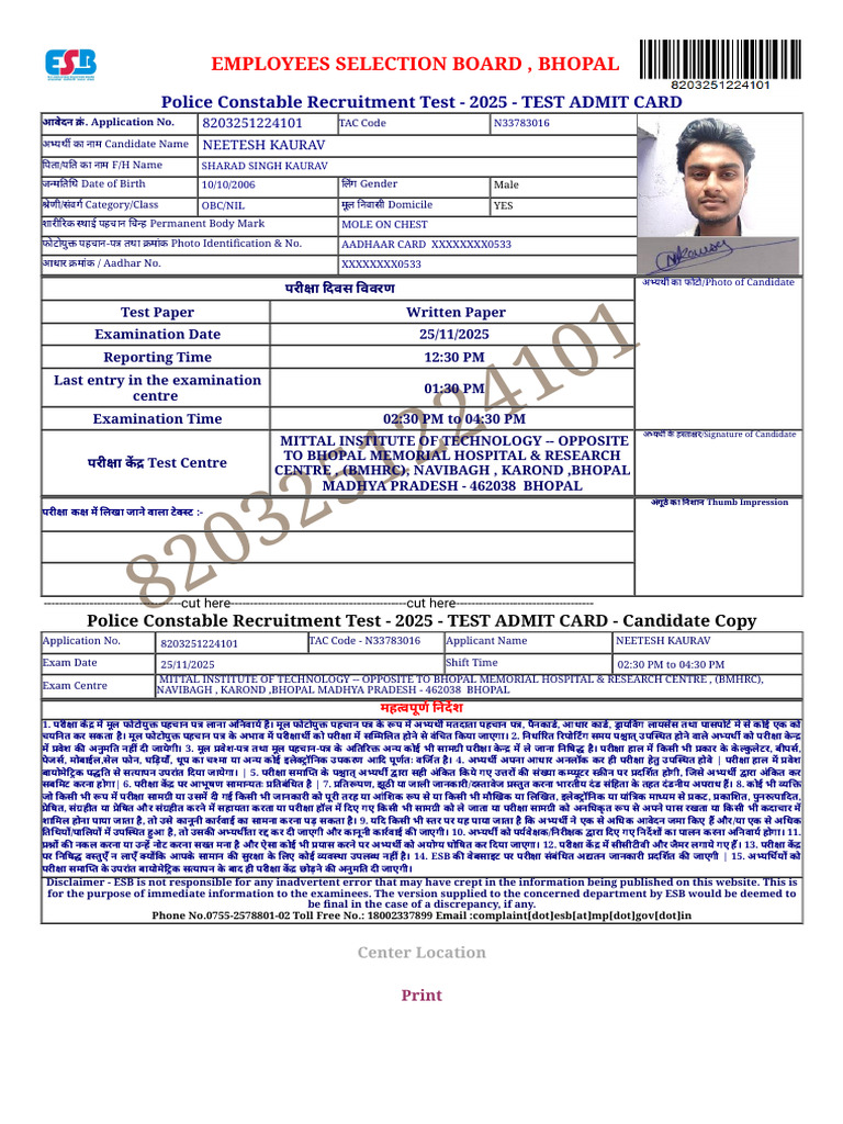 Employees Selection Board, Bhopal | PDF