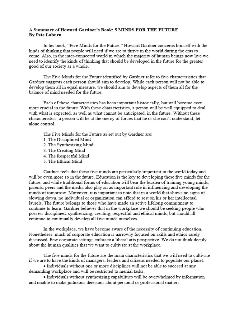04 Laburn, A Summary of Gardner 5 Minds For The Future | PDF | Mind ...
