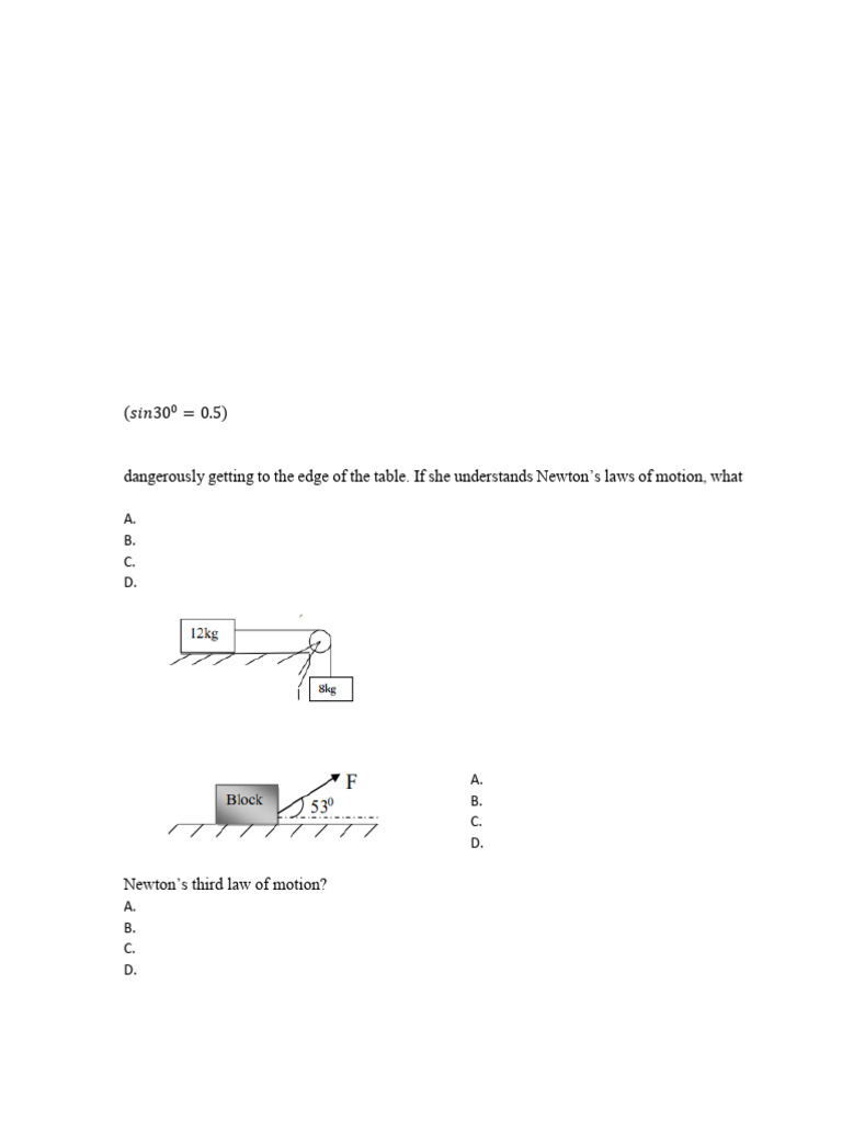 Physics Quiz on Newton's Laws and Forces | PDF | Force | Acceleration