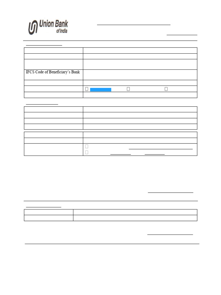 NEFT/RTGS Application Form Template | PDF