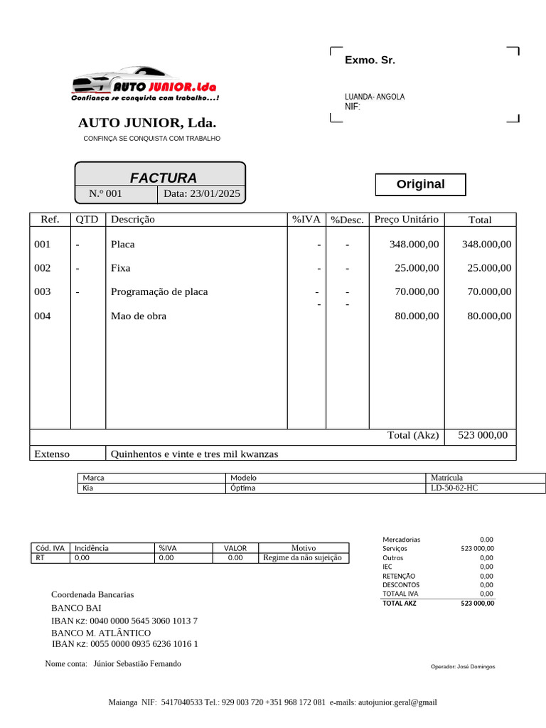 N01 Factura Auto Junior FT 23-01-25 | PDF