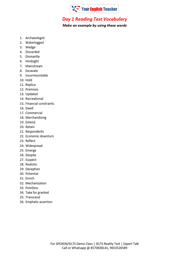 Day 1 Reading Test Vocabulary - 6cb0f8bf E69d 4410 b196 94bc8c47e645 | PDF