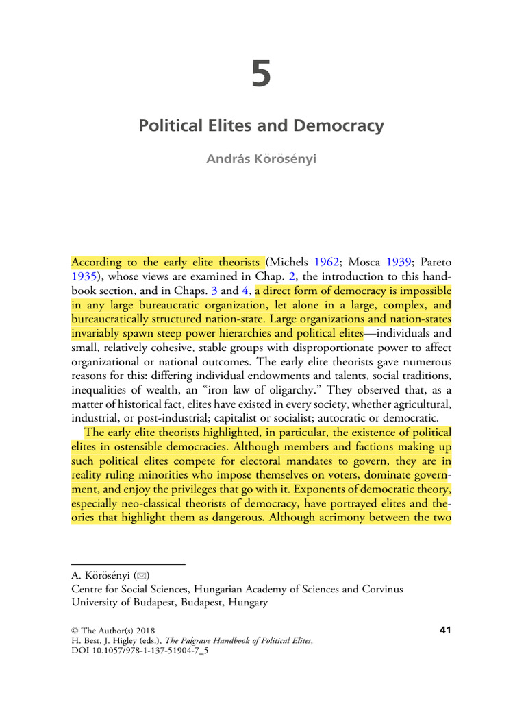 A. Körösényi, Political Elites and Democracy | PDF | Democracy ...