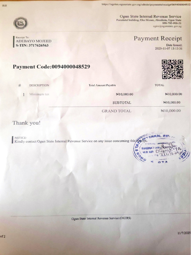 Tax Clearance Receipt | PDF