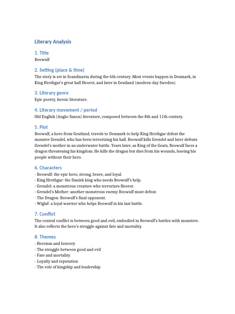 Beowulf Literary Analysis | PDF