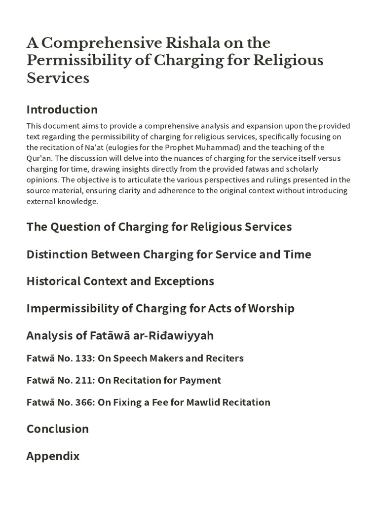 A Comprehensive Rishala On The Permissibility of Charging For Religious ...