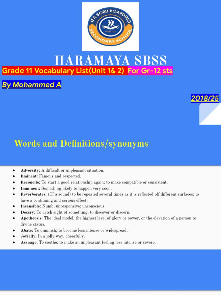 Grade 11 Vocabulary List for Students | PDF