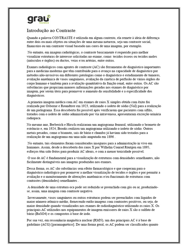 Uso de Meios de Contraste em Radiologia | PDF | Radiologia | Radiografia