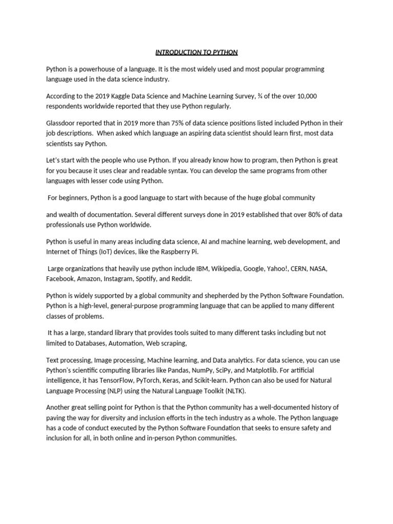 INTRODUCTION TO PYTHON | PDF | Boolean Data Type | Python (Programming ...