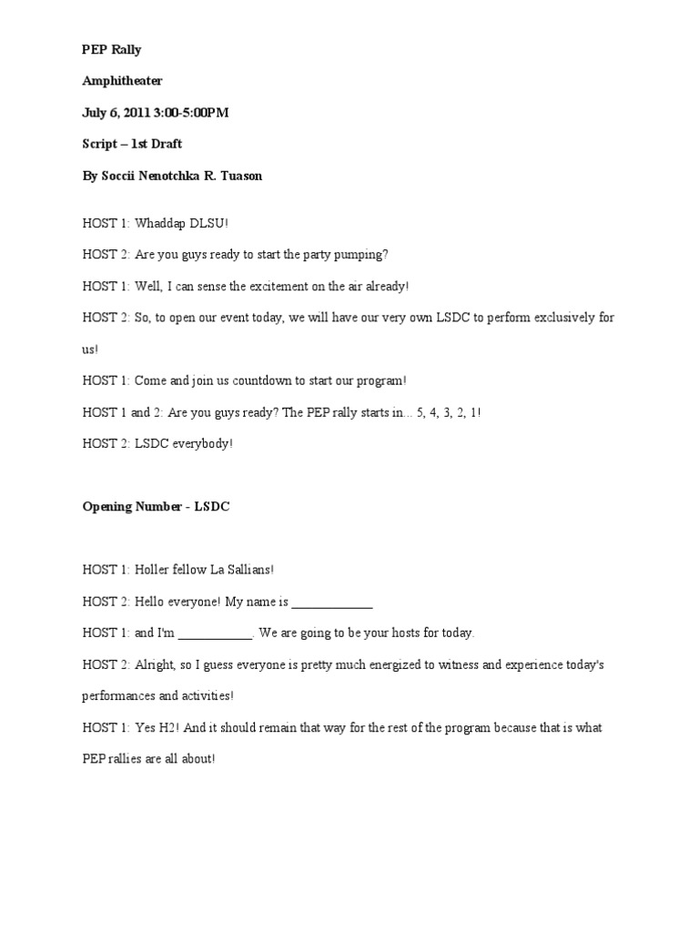 PEP Rally 2011 Script | PDF | Leisure