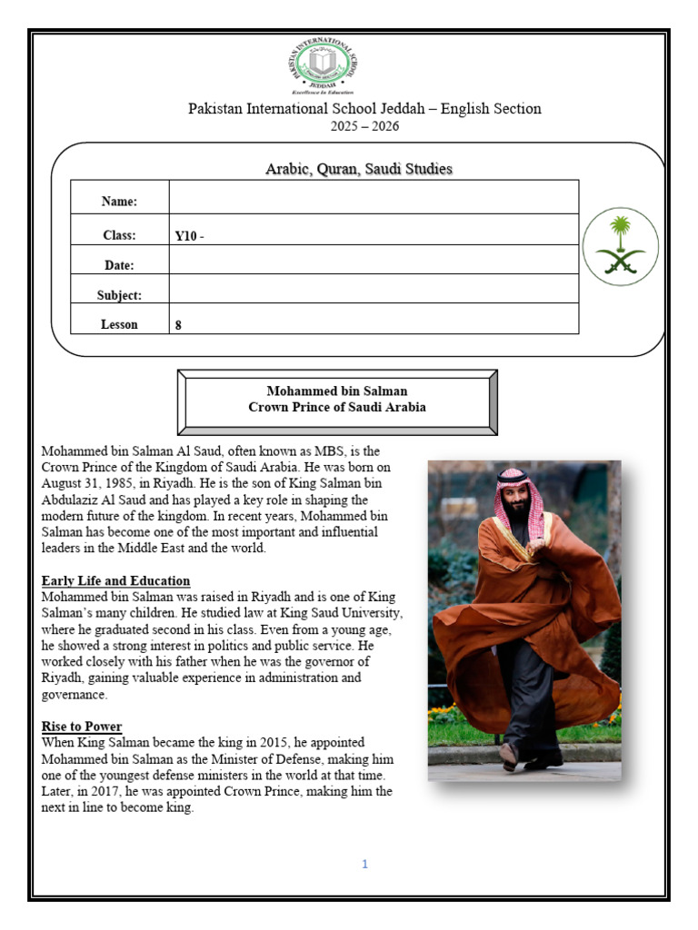 Y10 Saudi Studies Notes3 Mohammed Bin Salman | PDF | Salman Of Saudi ...