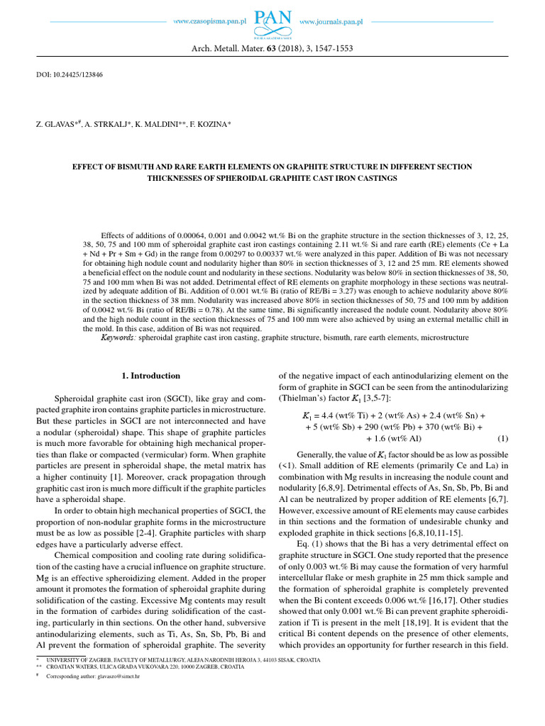 Effect of Bismuth and Rare Earth Element (2) | PDF | Cast Iron ...