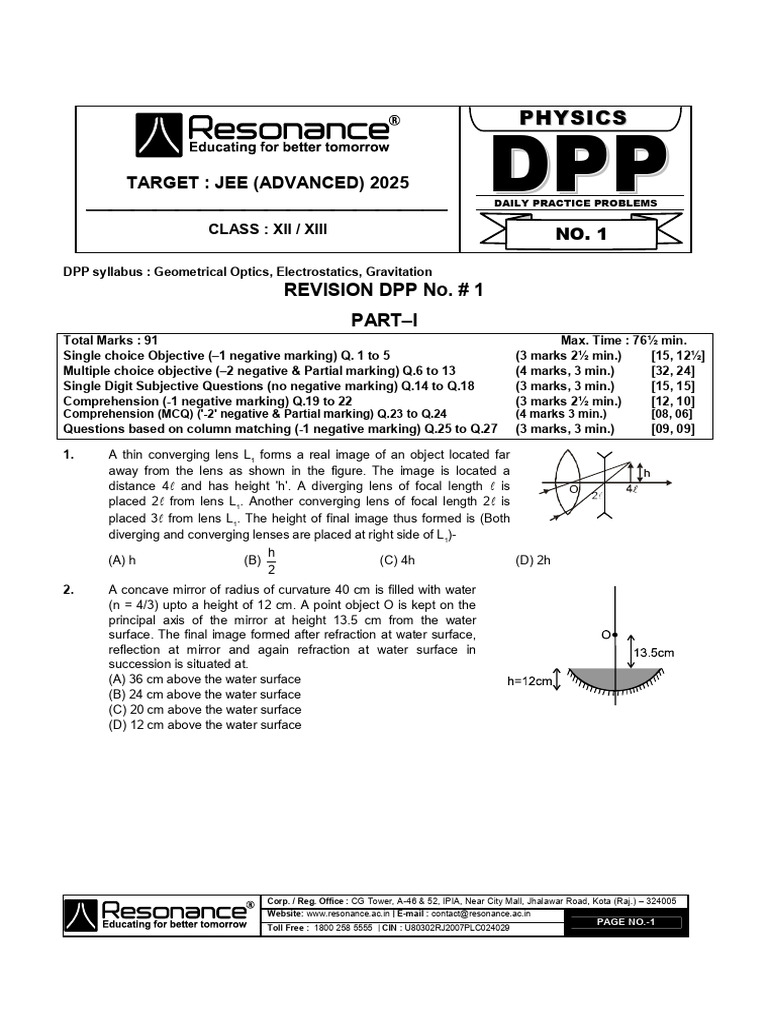 Revision DPP-1 PC - English (GO, Electrostatics, Grav) | PDF | Sphere | Physical Quantities