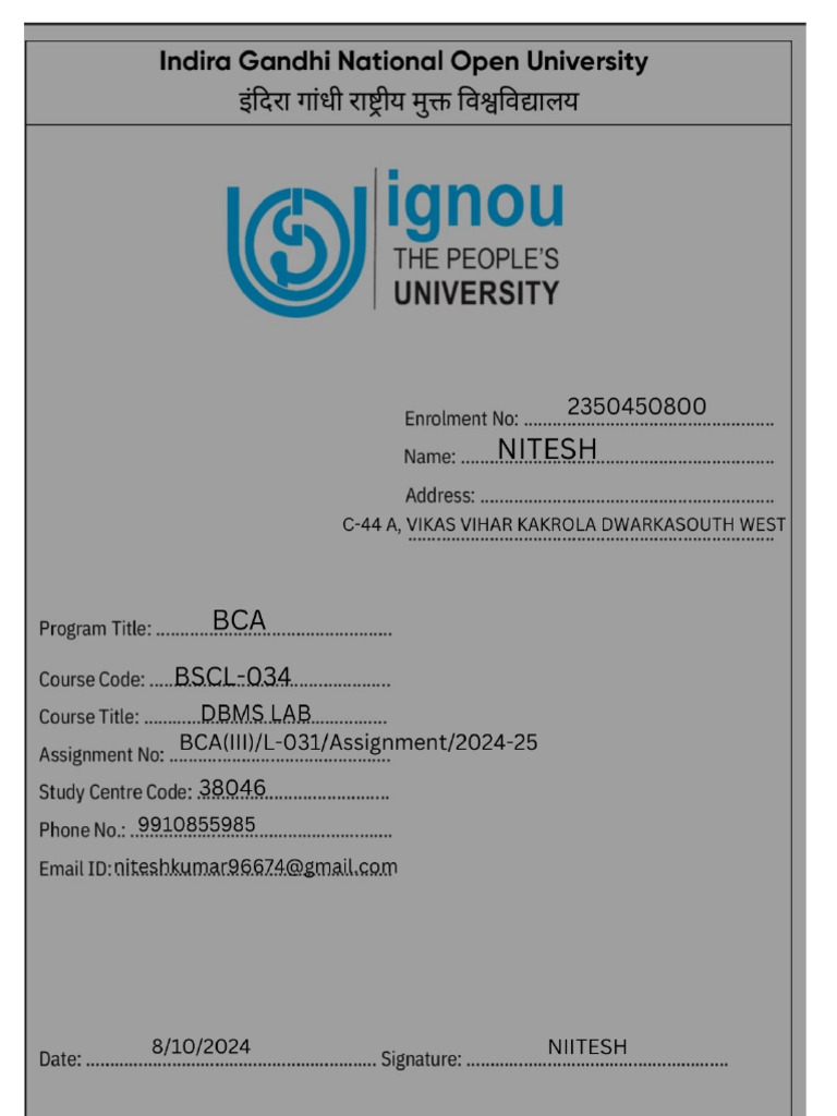 BCSL-034 DBMS Lab (N) | PDF