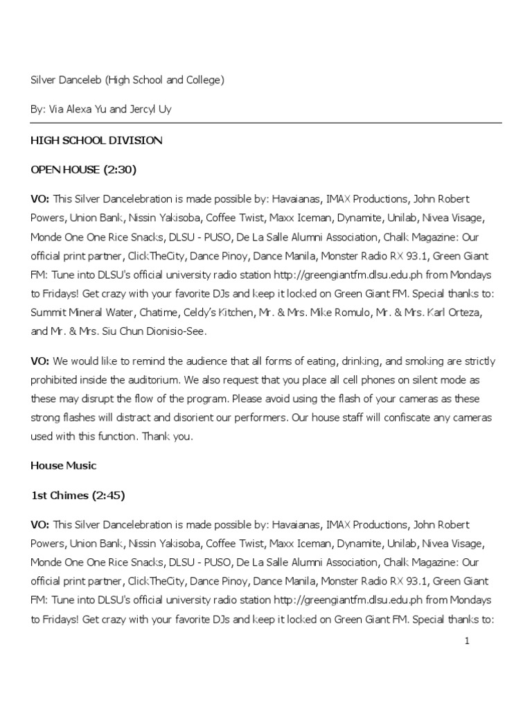 Silver Danceleb Script | PDF | Dances | Ballet