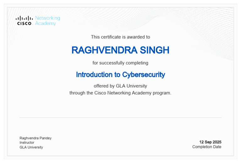 Introduction To Cybersecurity Certificate Raghavendra Singh Ecse24 Gla ...
