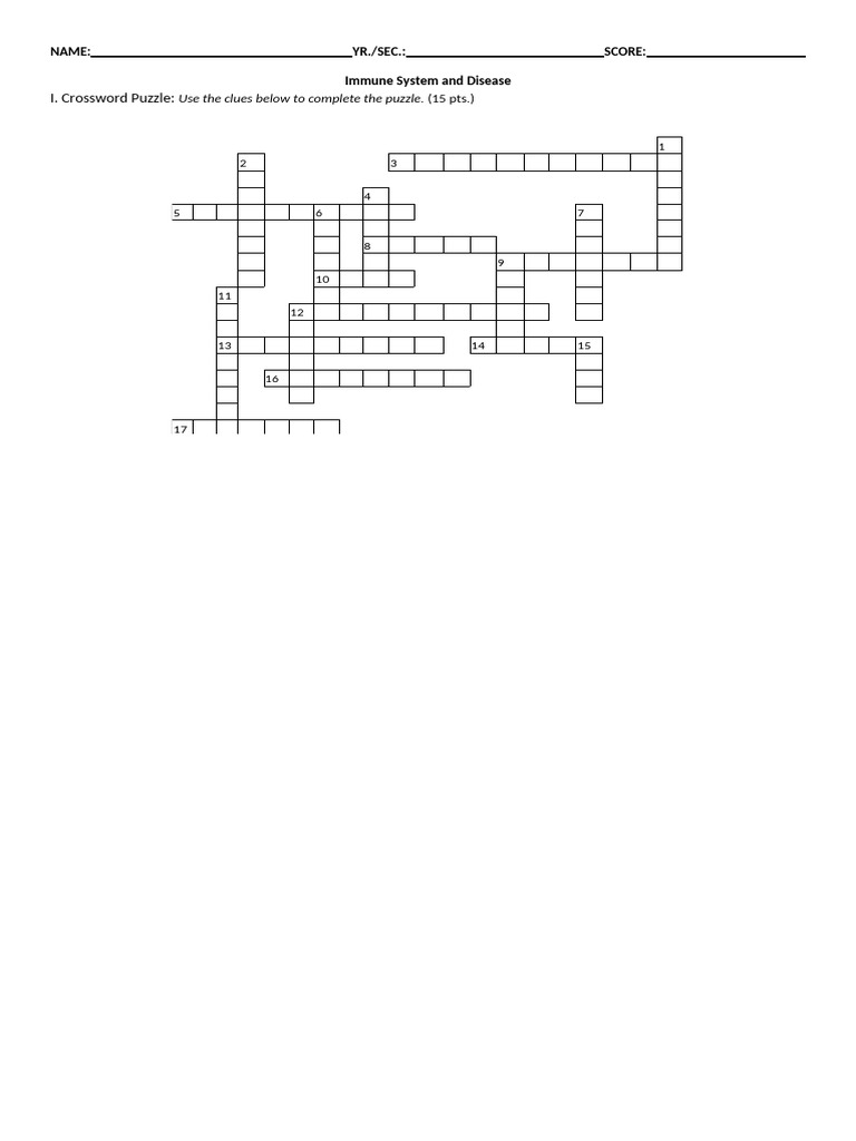 Crossword Puzzle Immunity | PDF | Immune System | Pathogen