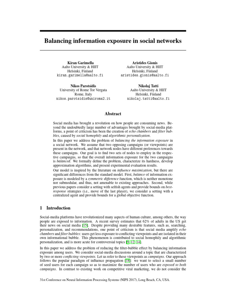 Balancing Information Exposure in Social Networks | PDF