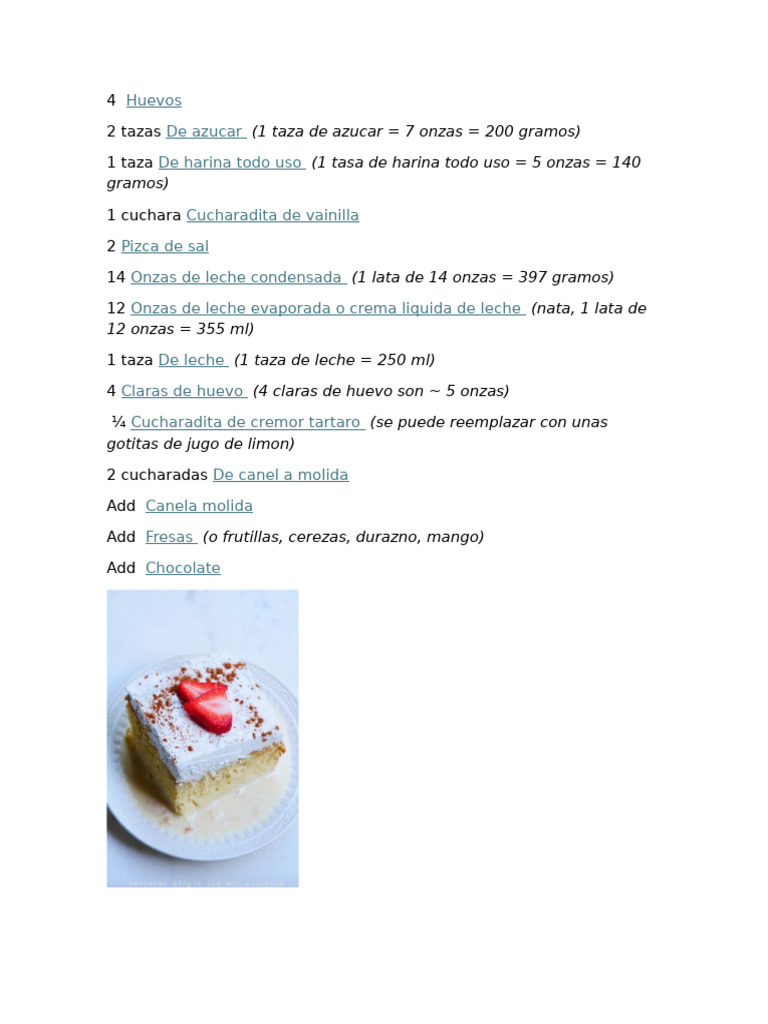 Receta de Postre con Huevos y Leche | PDF