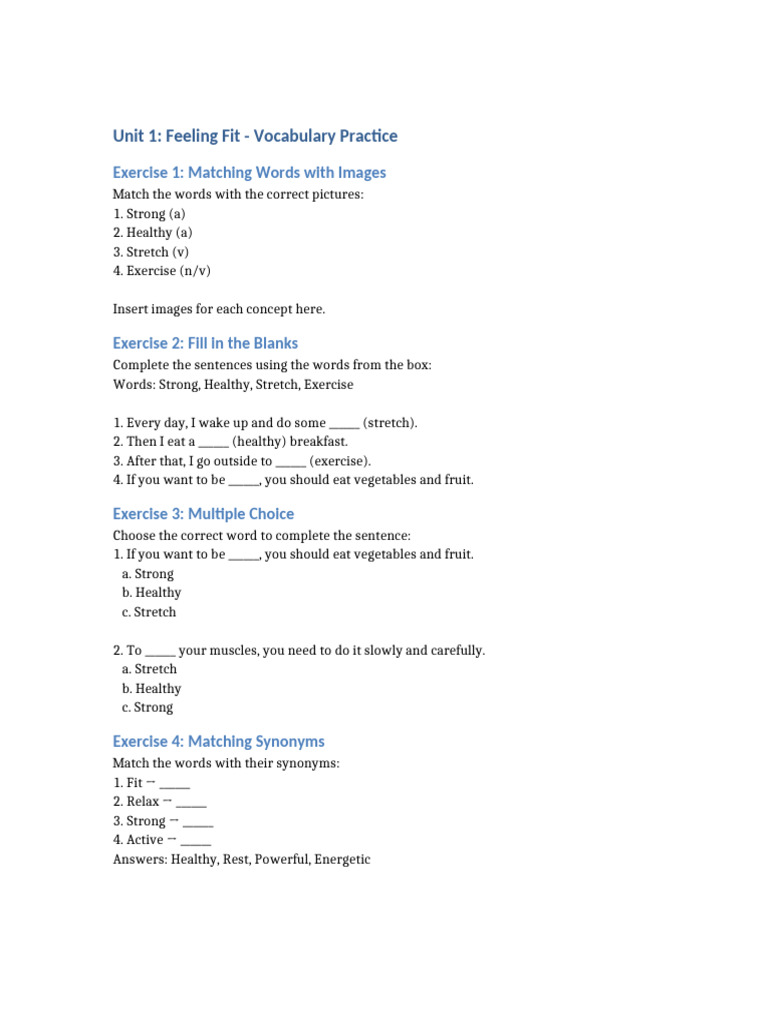 Vocabulary Practice for Fitness Terms | PDF