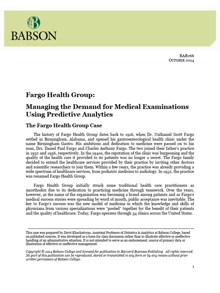 Fargo Health Group: Predictive Analytics in Healthcare | PDF ...
