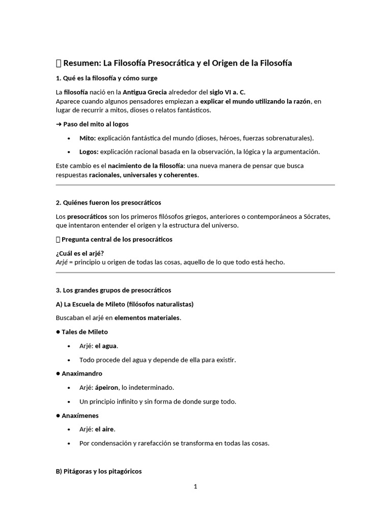 Origen Filosfía - Presocraticos y Cuadernillo | PDF | Filosofía griega ...