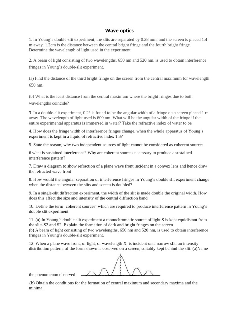 Assignment Of Wave Optics 1 Pdf Diffraction Wavelength