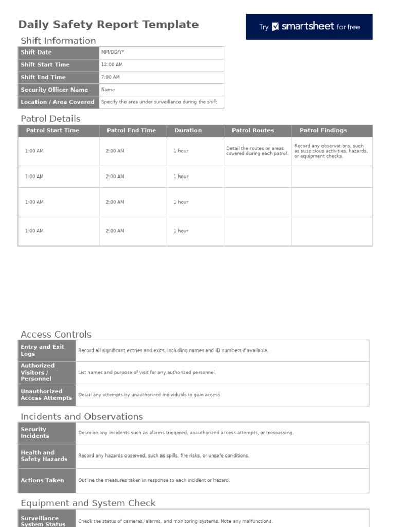 Daily Security Patrol Report Template | PDF | Information | Securities